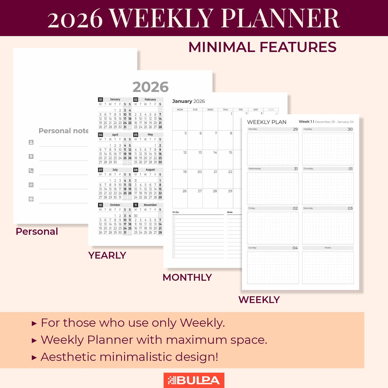 2026 Weekly Planner Printable: A4/letter Size Dated Organizer PDF ...