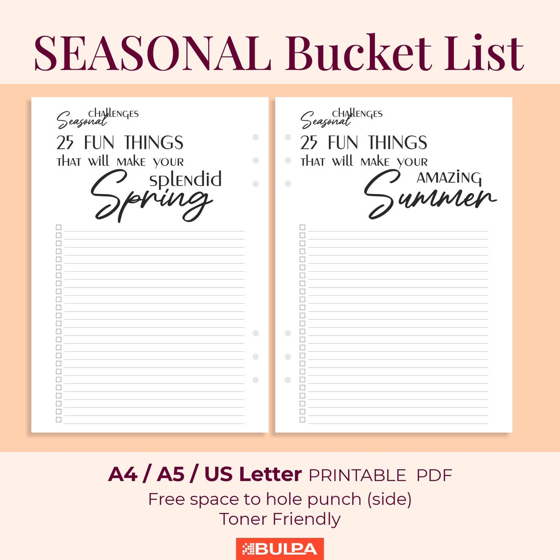 Seasonal Challenges Planner Inserts: A4, A5, Letter (digital Download ...
