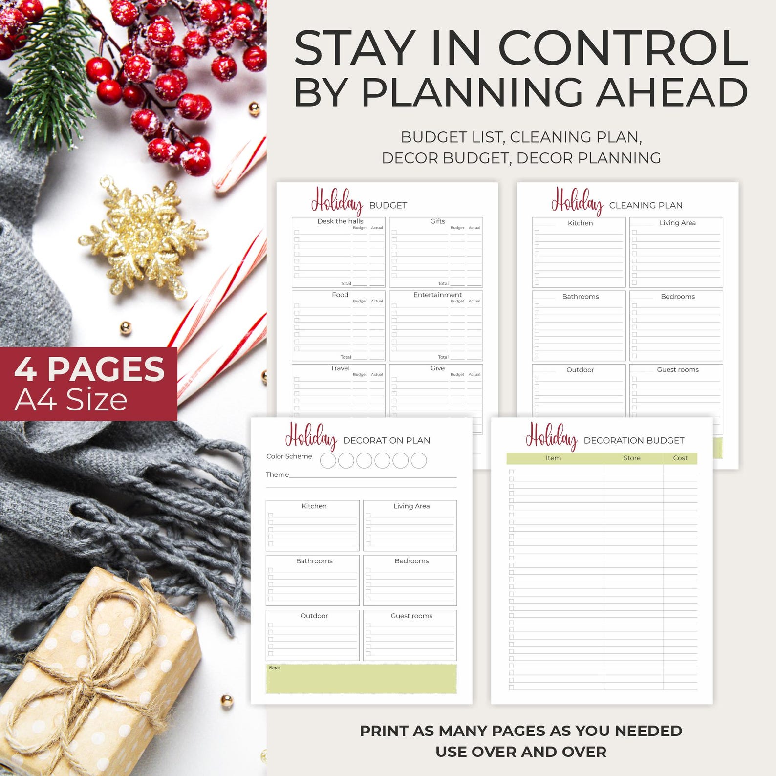 Christmas Planner, Printable A4 Size, Holiday Planner, Xmas Organizer ...