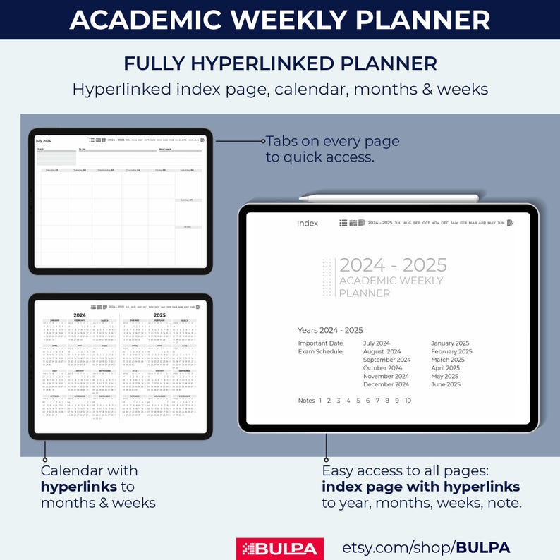 2024 - 2025 Student Digital Planner, Hyperlinked PDF Planner for ...