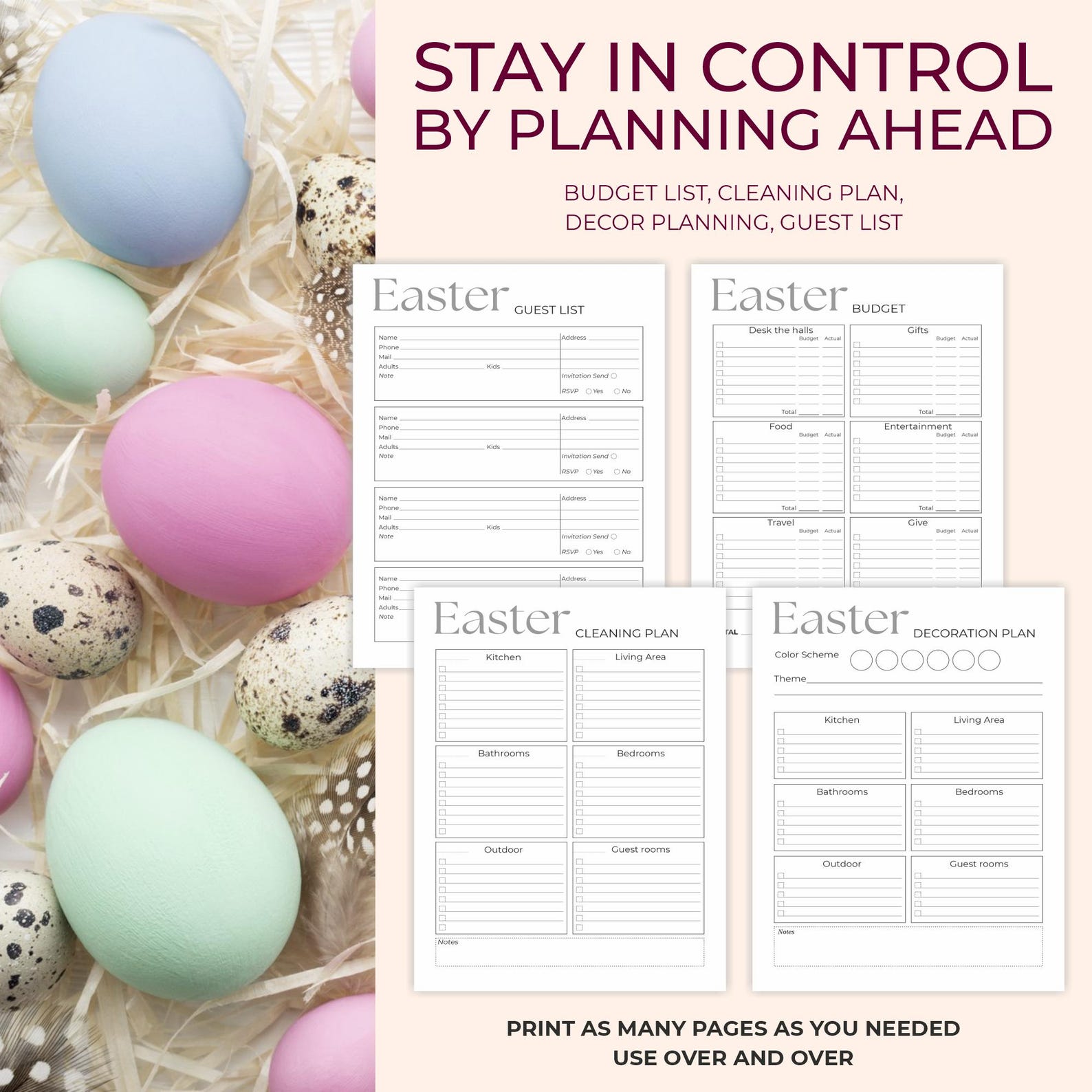 Elegant Easter Planner - A5, A4, US Letter Printable PDF, Helps Balance ...