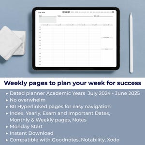 2024 - 2025 Student Digital Weekly Schedule Planner, Hyperlinked PDF ...