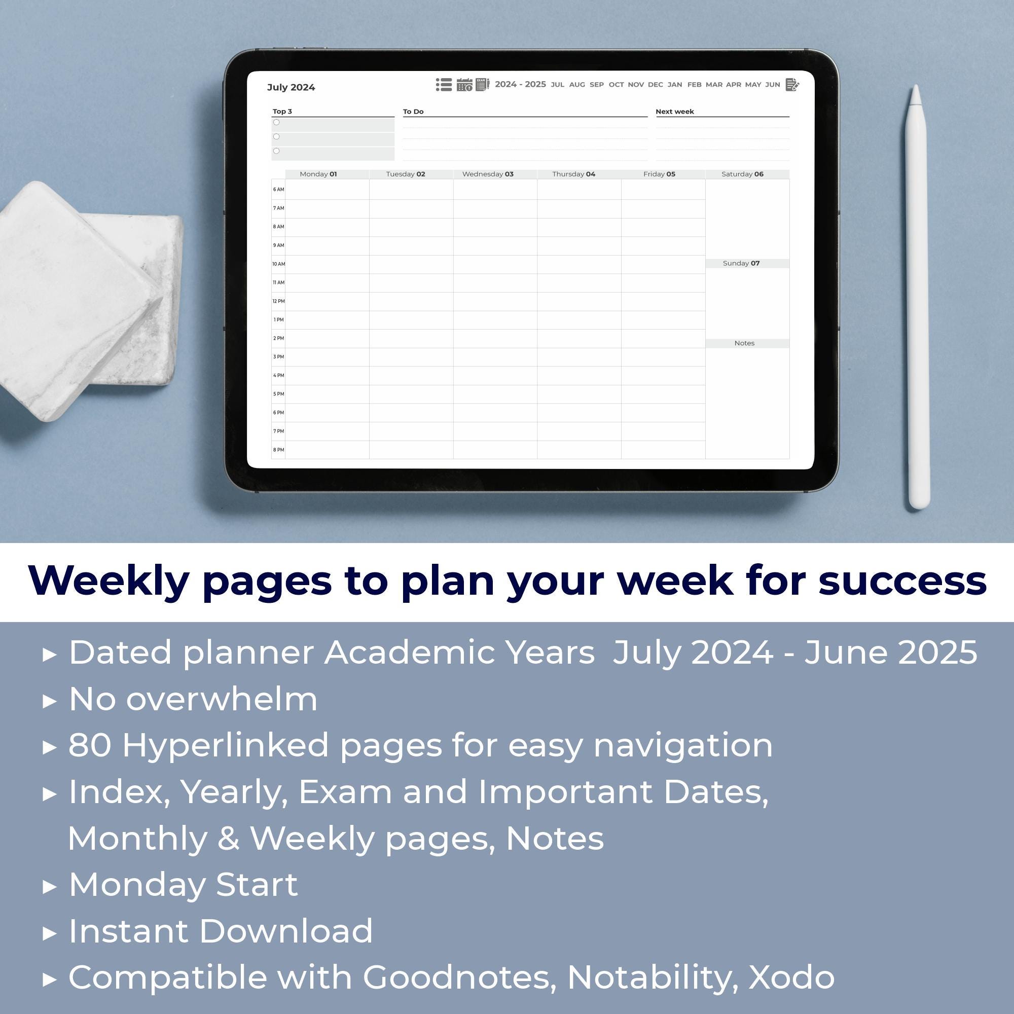 2024 - 2025 Student Digital Weekly Schedule Planner, Hyperlinked PDF ...