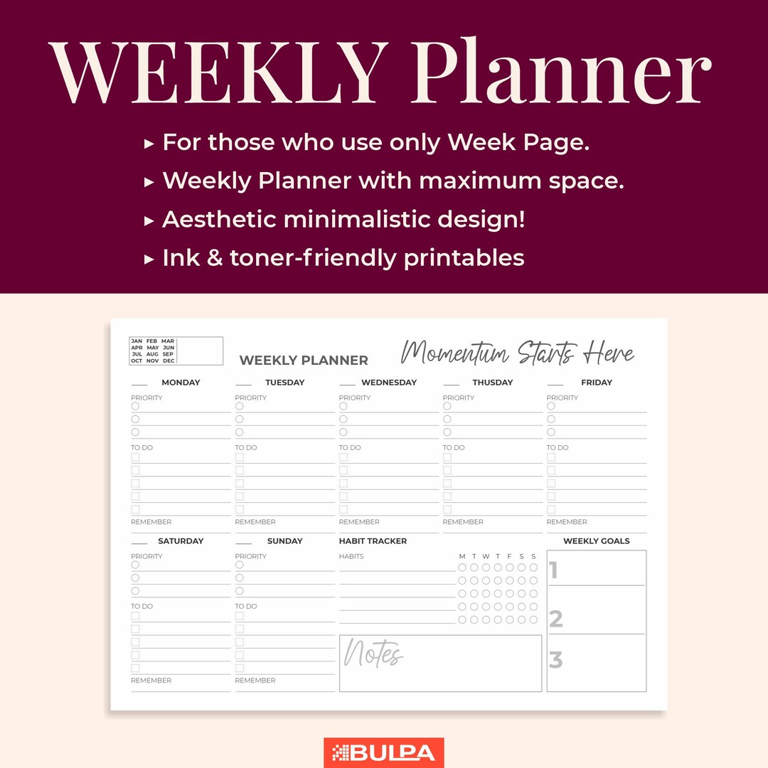 Minimalist Weekly Planner Printable – Undated Landscape Layout (PDF ...
