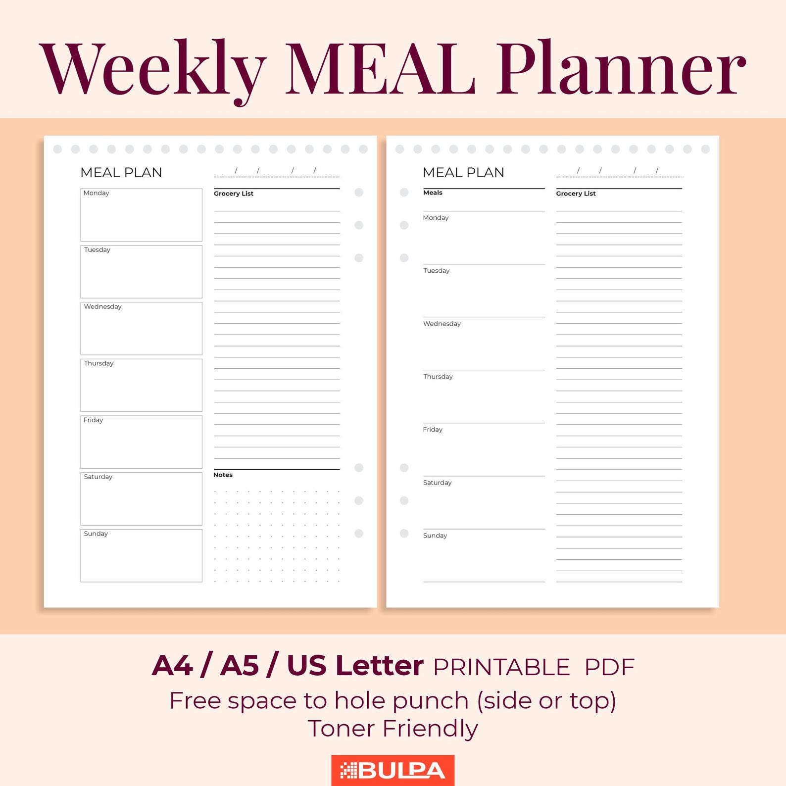 Weekly Meal Planner Printable Organizer for Meal Planning & Grocery ...