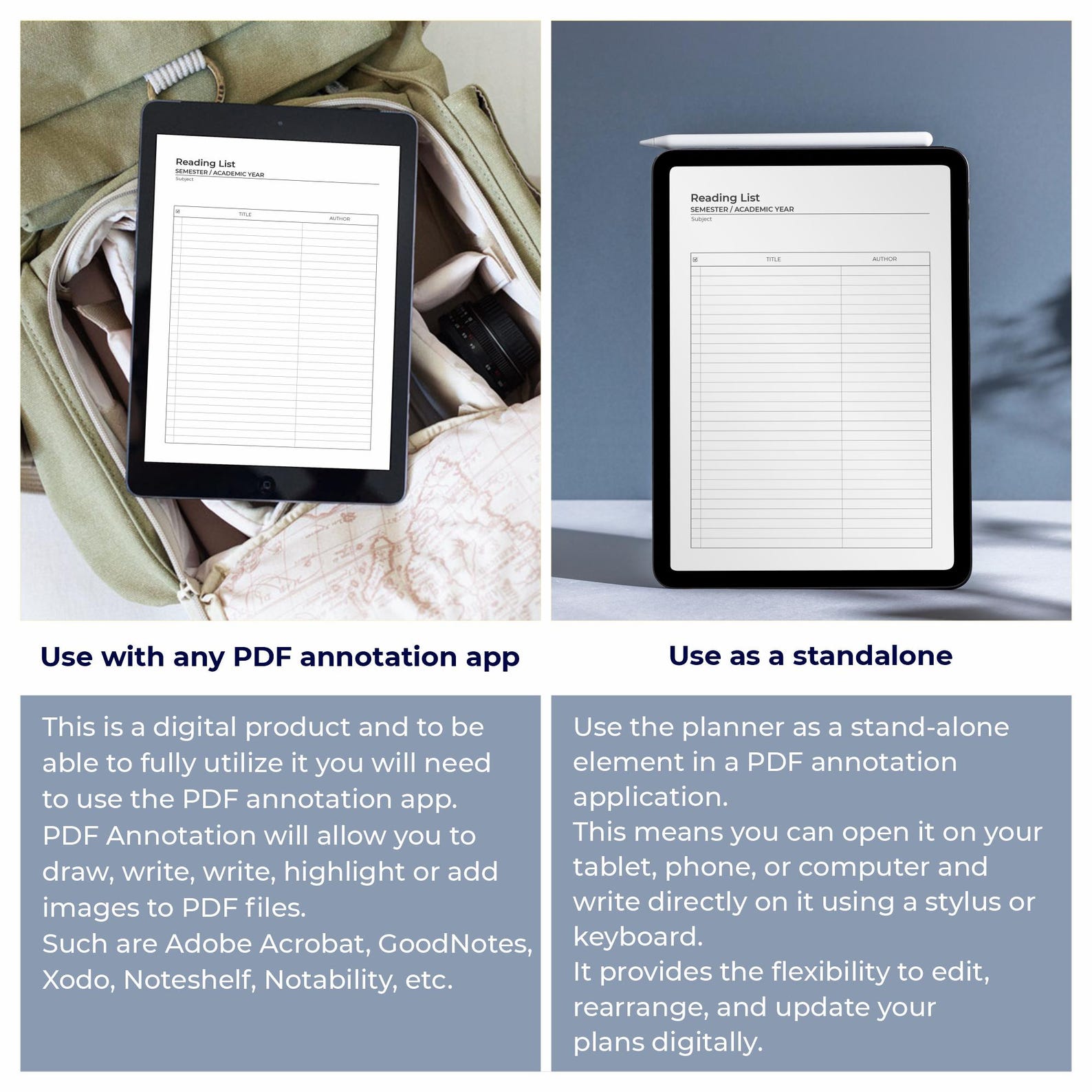 Reading List Tracker, Student Planner Printable, College, University ...