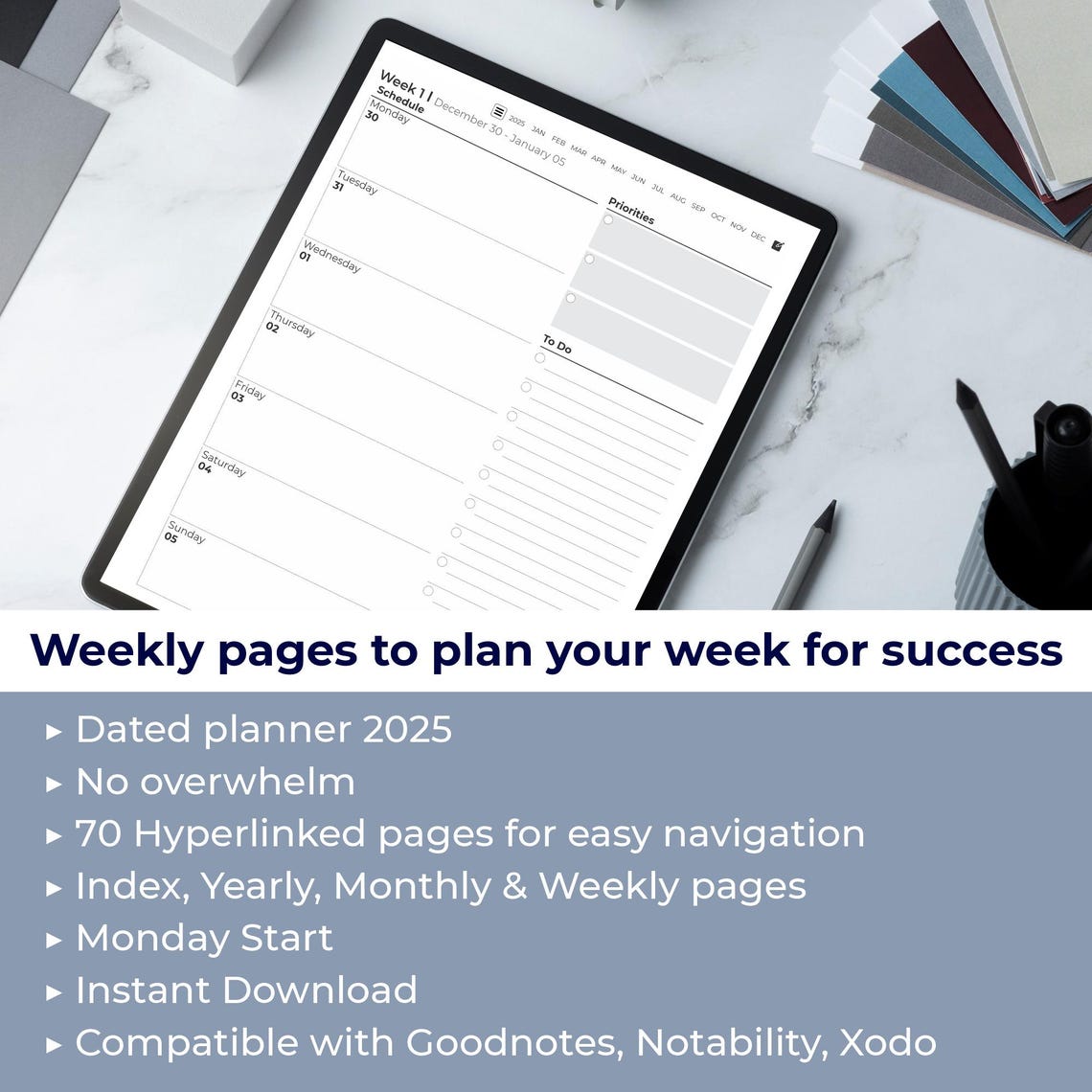 2025 Digital Weekly Planner, Hyperlinked PDF Planner for for Goodnotes ...