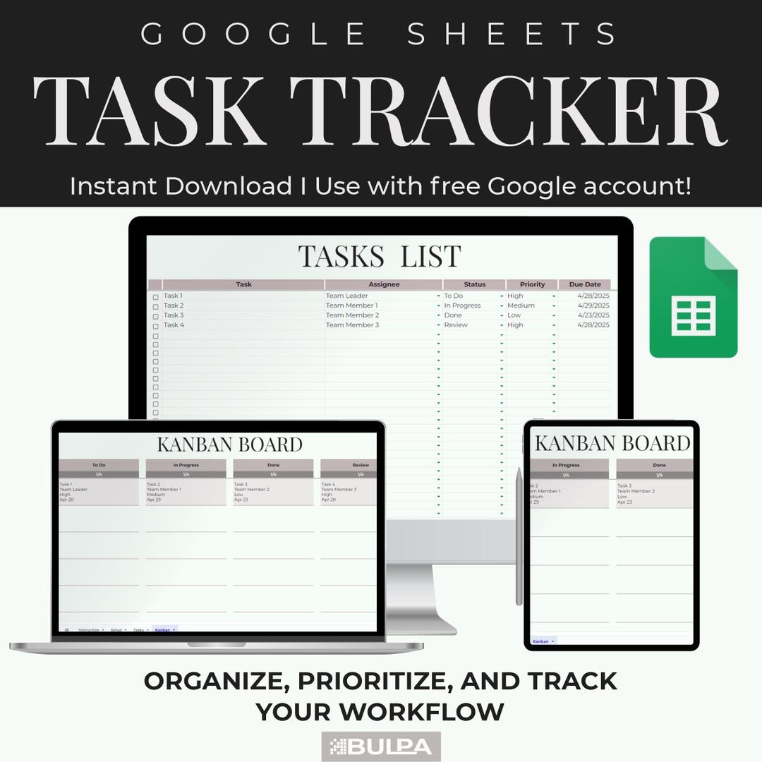 Task List Kanban Board Sheets Tracker for Small Business Project ...