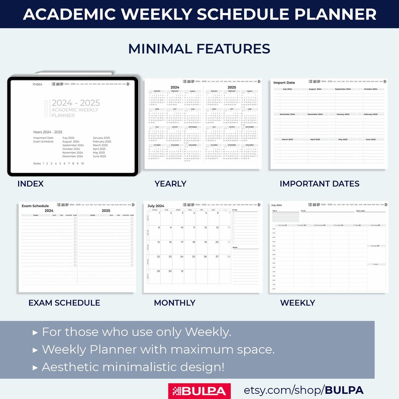 2024 - 2025 Student Digital Weekly Schedule Planner, Hyperlinked PDF ...
