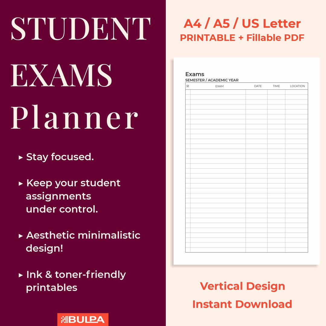 Exam Semester Tracker, Student Planner Printable, College, University ...