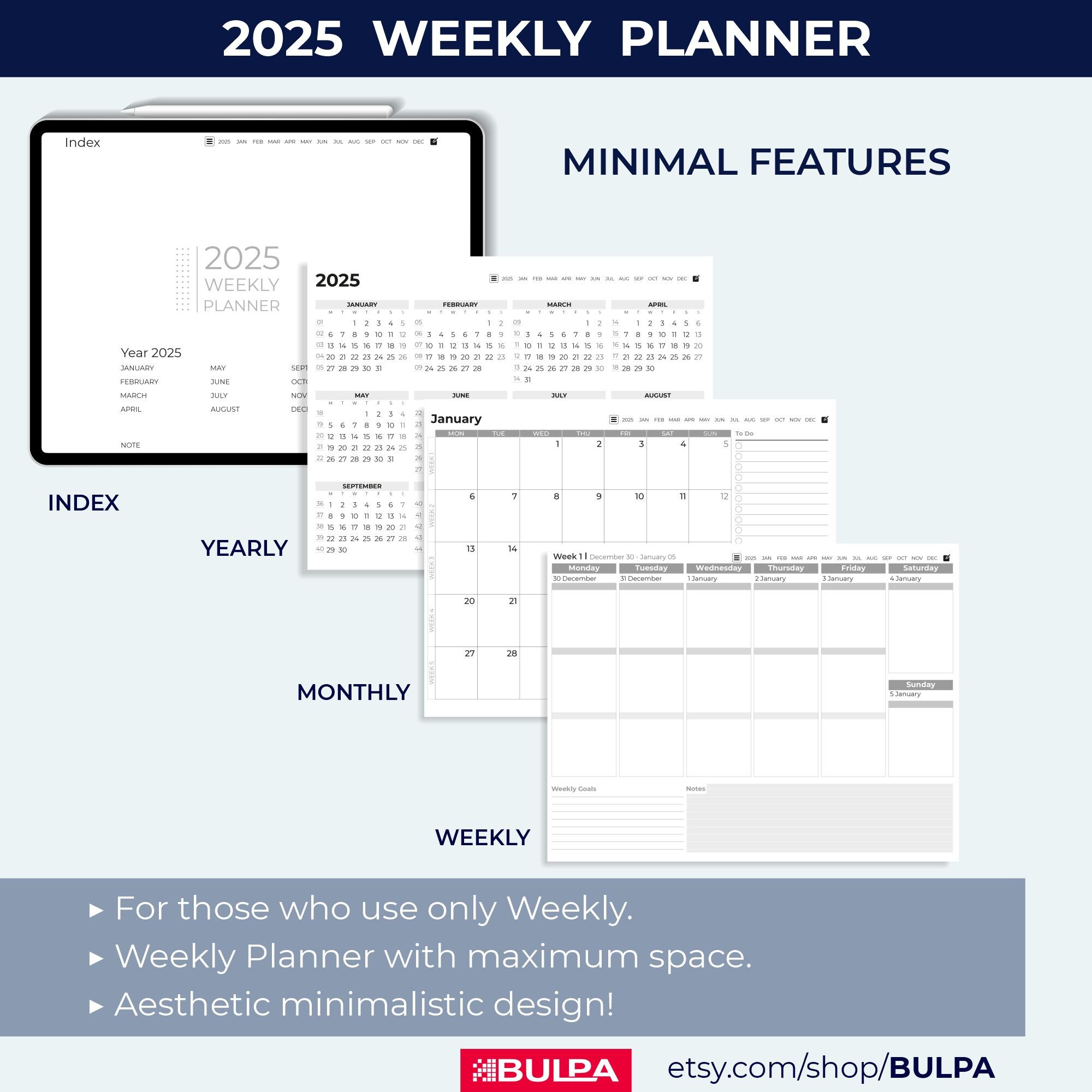 2025 Digital Weekly Planner, Hyperlinked PDF Planner for for Goodnotes ...