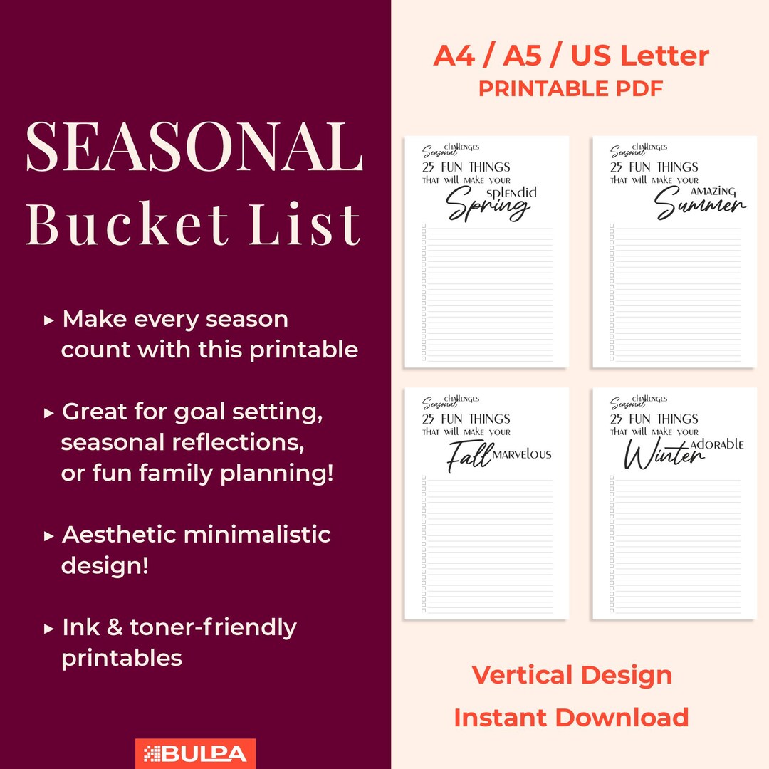 Seasonal Challenges Planner Inserts: A4, A5, Letter (digital Download ...
