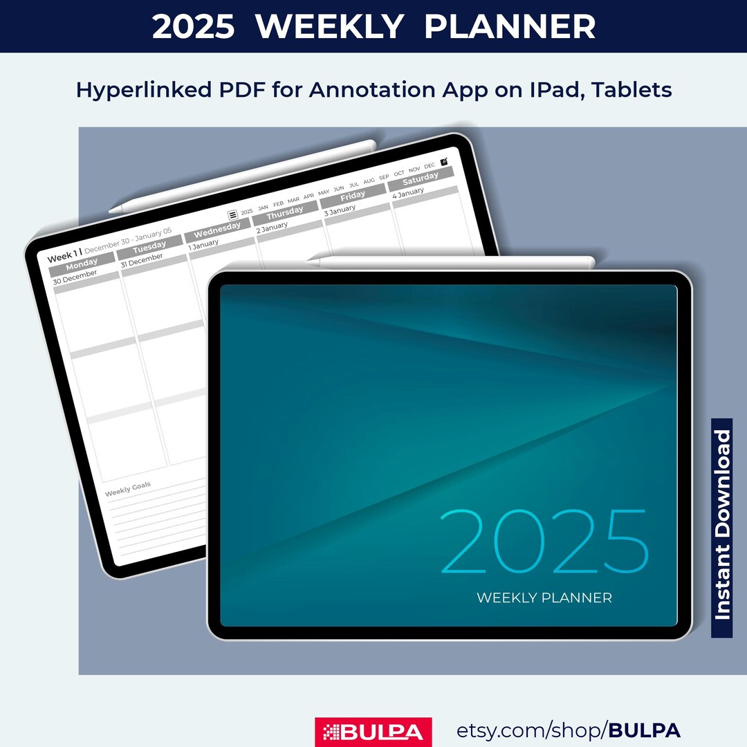 2025 Digital Weekly Planner, Hyperlinked PDF Planner for for Goodnotes ...
