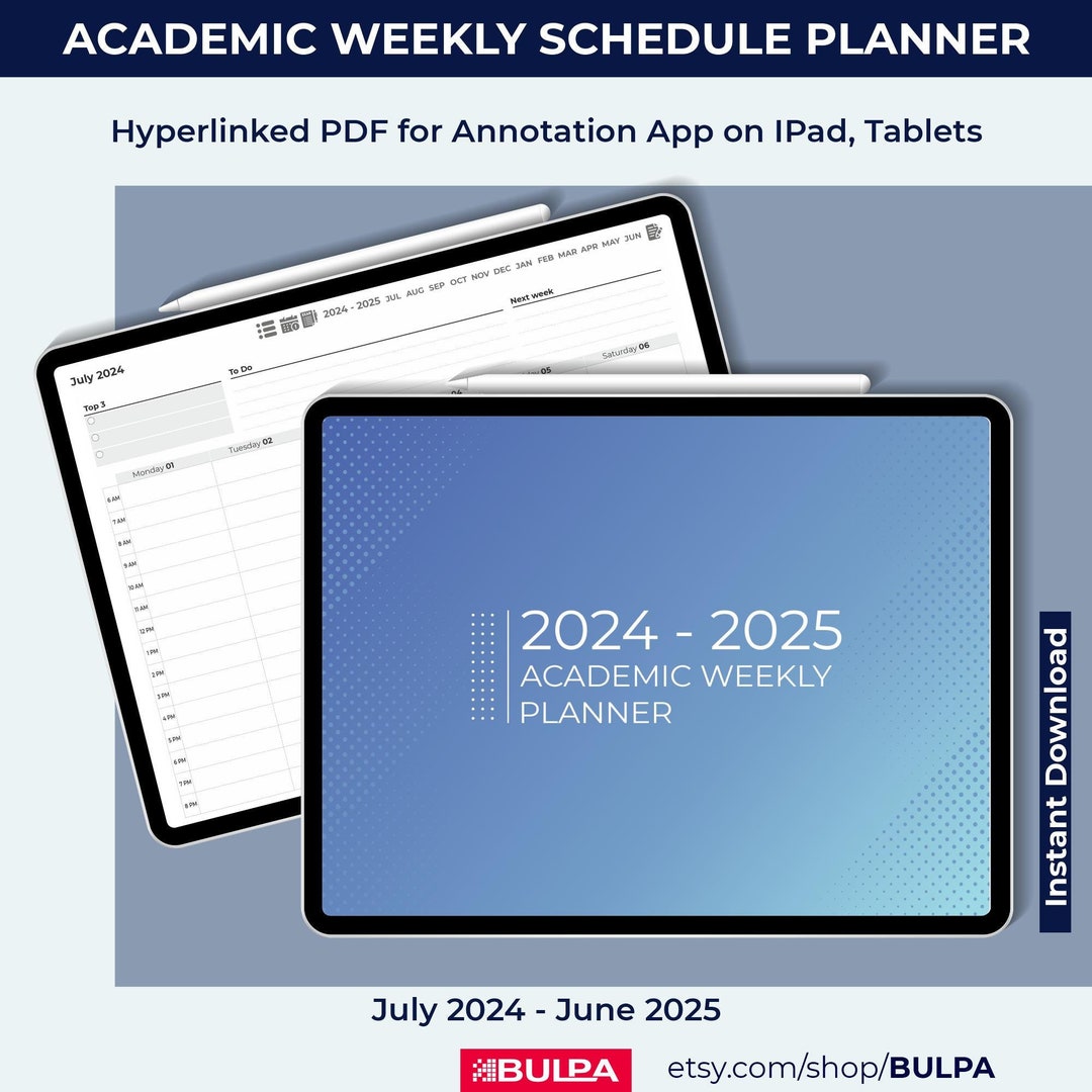 2024 - 2025 Student Digital Weekly Schedule Planner, Hyperlinked PDF ...