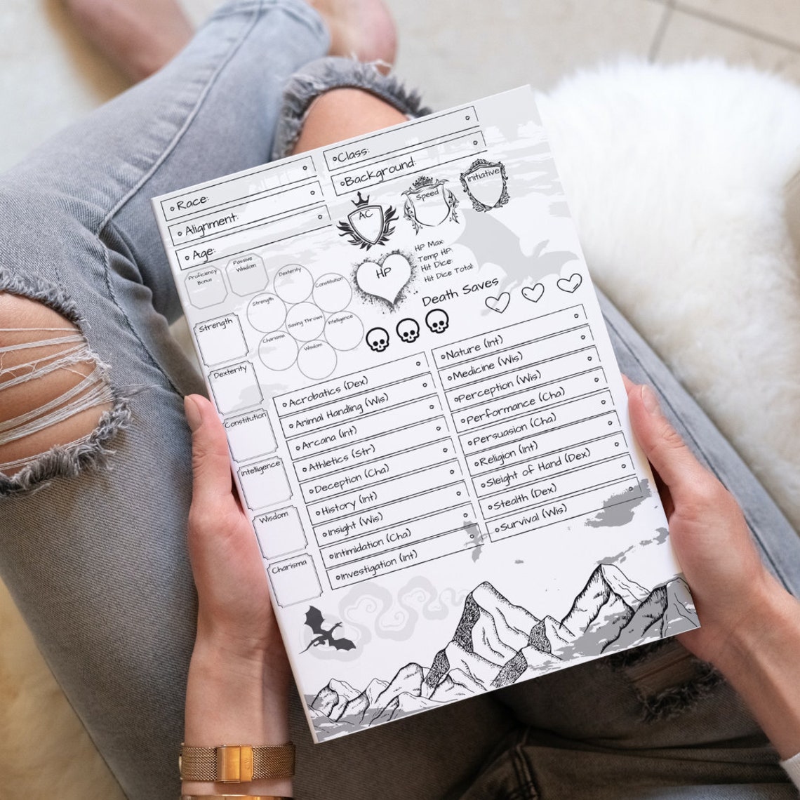 Printable Dungeons and Dragons Character Sheet - Mountains and Dragons Design for D&D 5E - Etsy