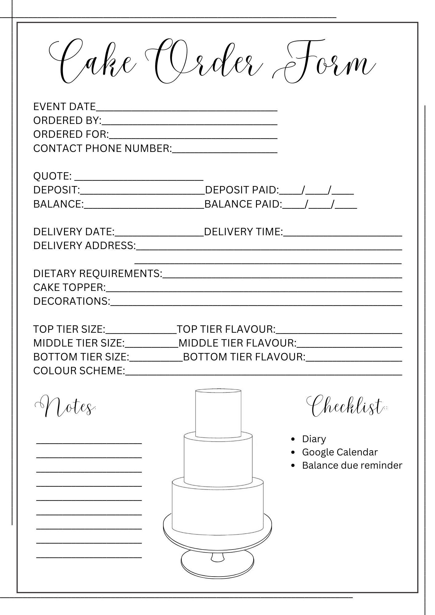 Cake Order Form - Etsy