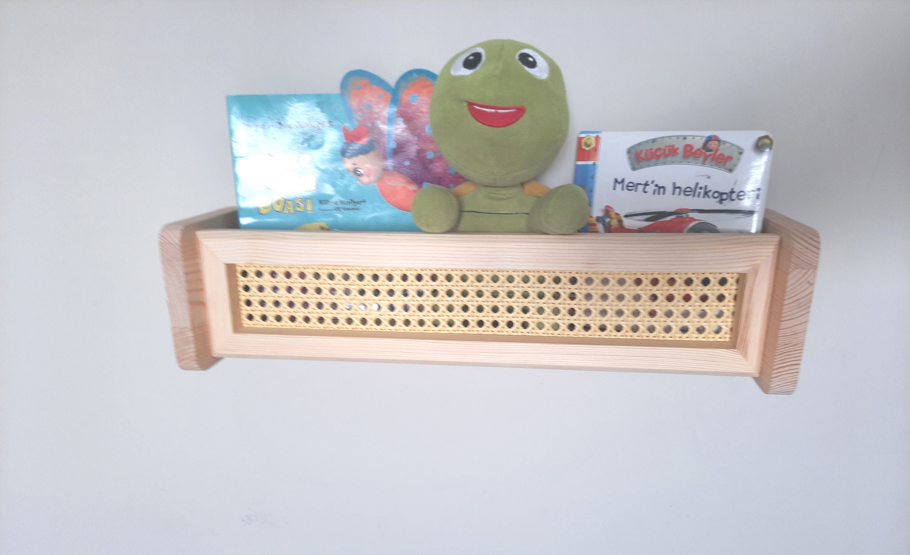 Floating Nursery Cane Rack, Wall Mounted Kids Rattan Bookshelf, Nursery ...
