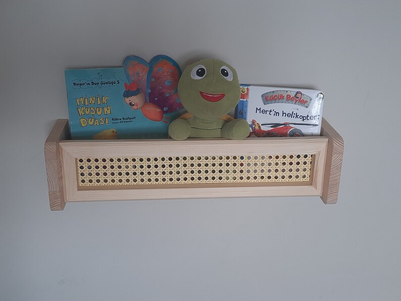 Floating Nursery Cane Rack, Wall Mounted Kids Rattan Bookshelf, Nursery ...