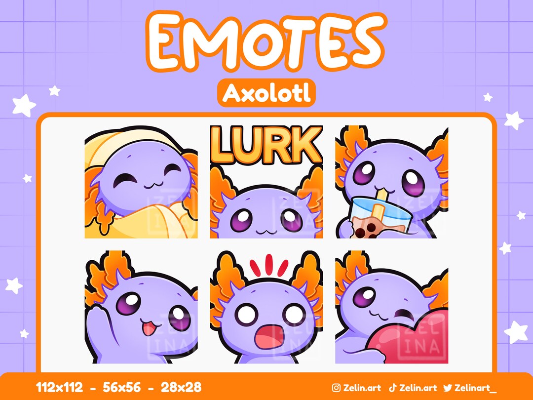 Purple Axolotl | Emote Bundle for Twitch, Discord and Youtube | Stream Assets, Cute, Purple - Etsy