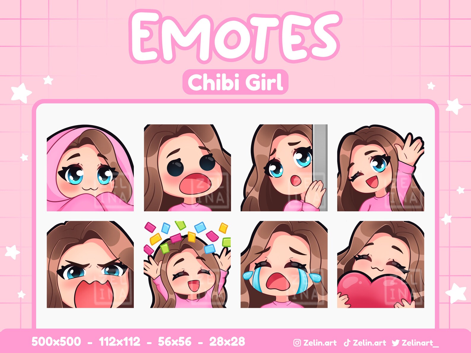 Chibi Girl Emote Bundle for Twitch, Discord and Youtube Brown Hair ...