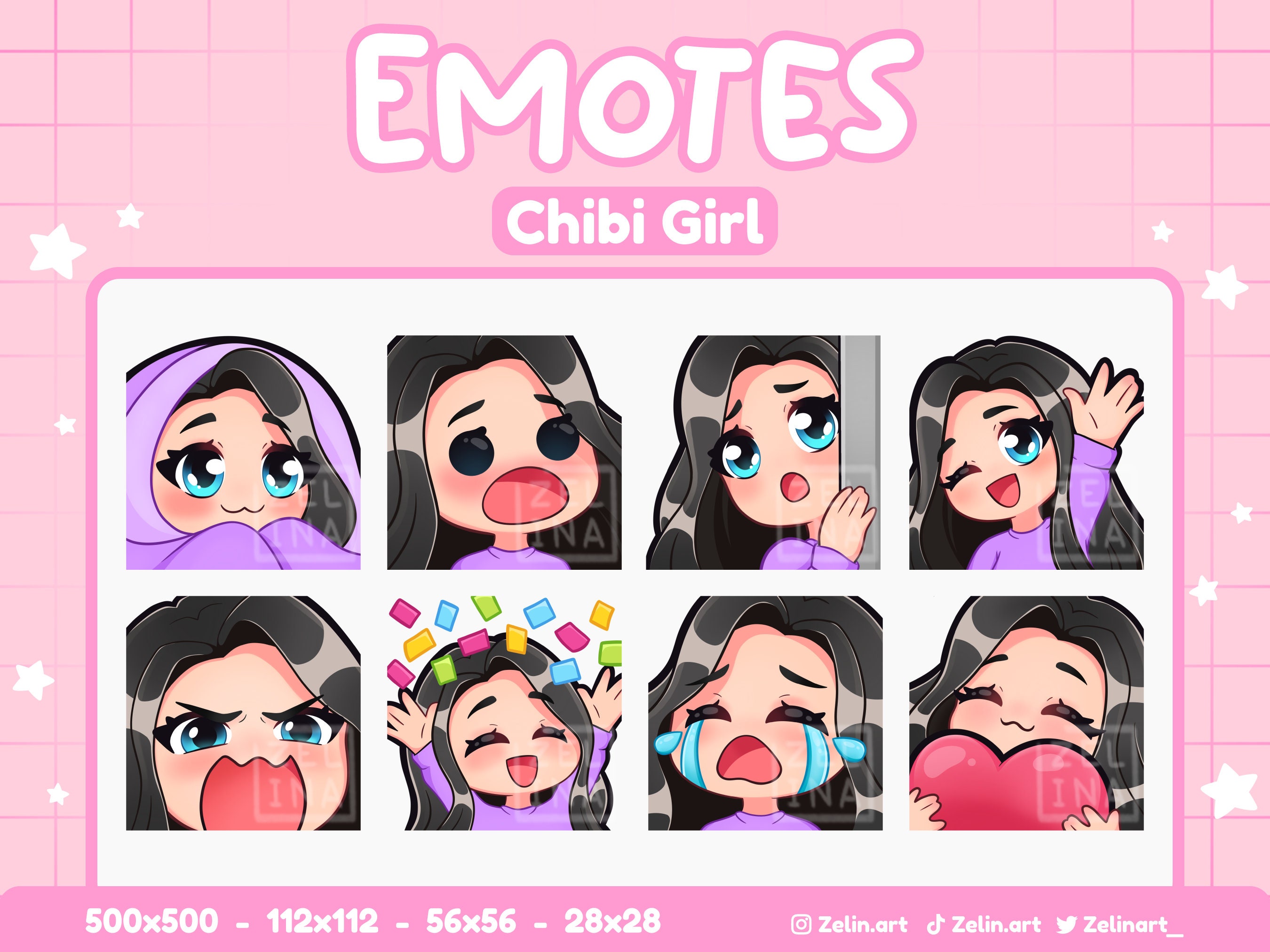 Chibi Girl | Emote Bundle for Twitch, Discord and Youtube | Black Hair ...