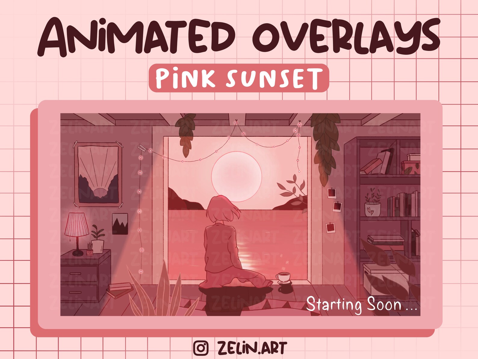 Lofi ANIMATED Pink Sunset Overlays and Scenes for Twitch - Etsy
