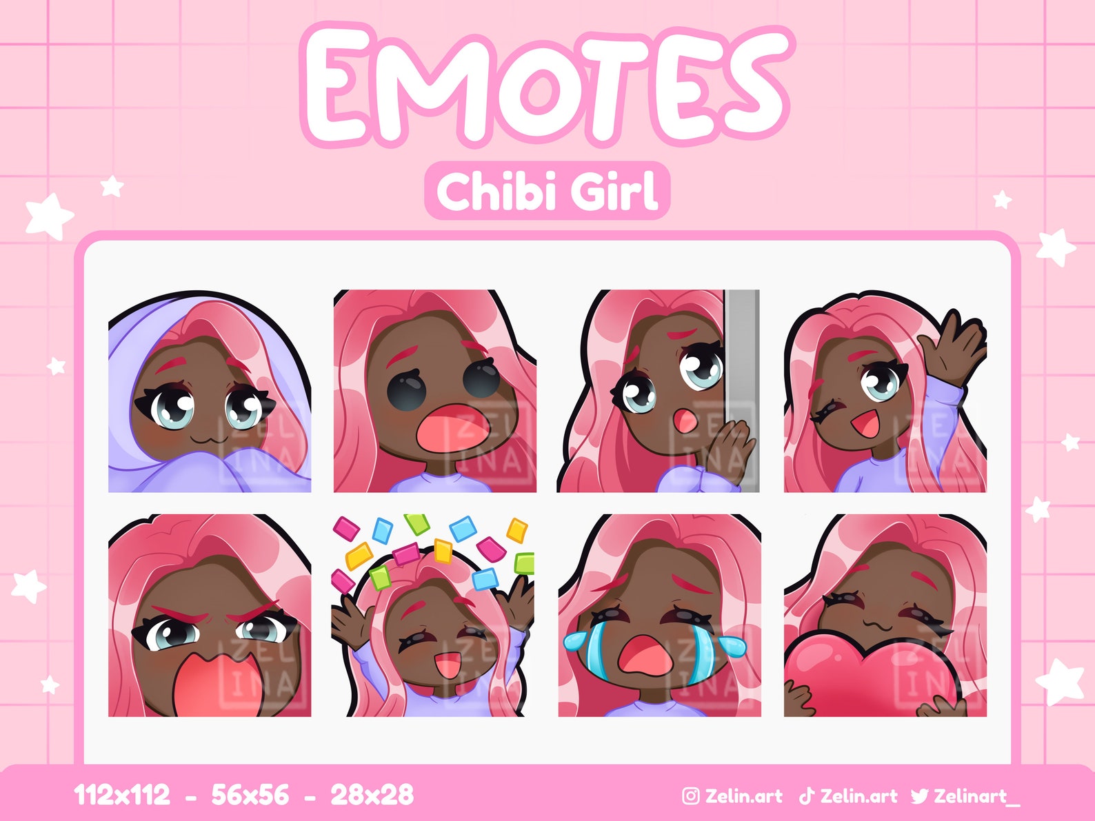 Chibi Girl Emote Bundle for Twitch, Discord and Youtube Pink Hair, Grey ...
