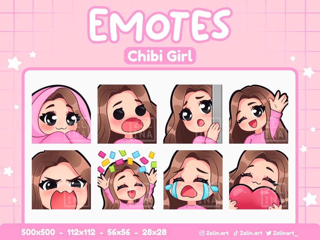 Chibi Girl | Emote Bundle for Twitch, Discord and Youtube | Brown Hair ...