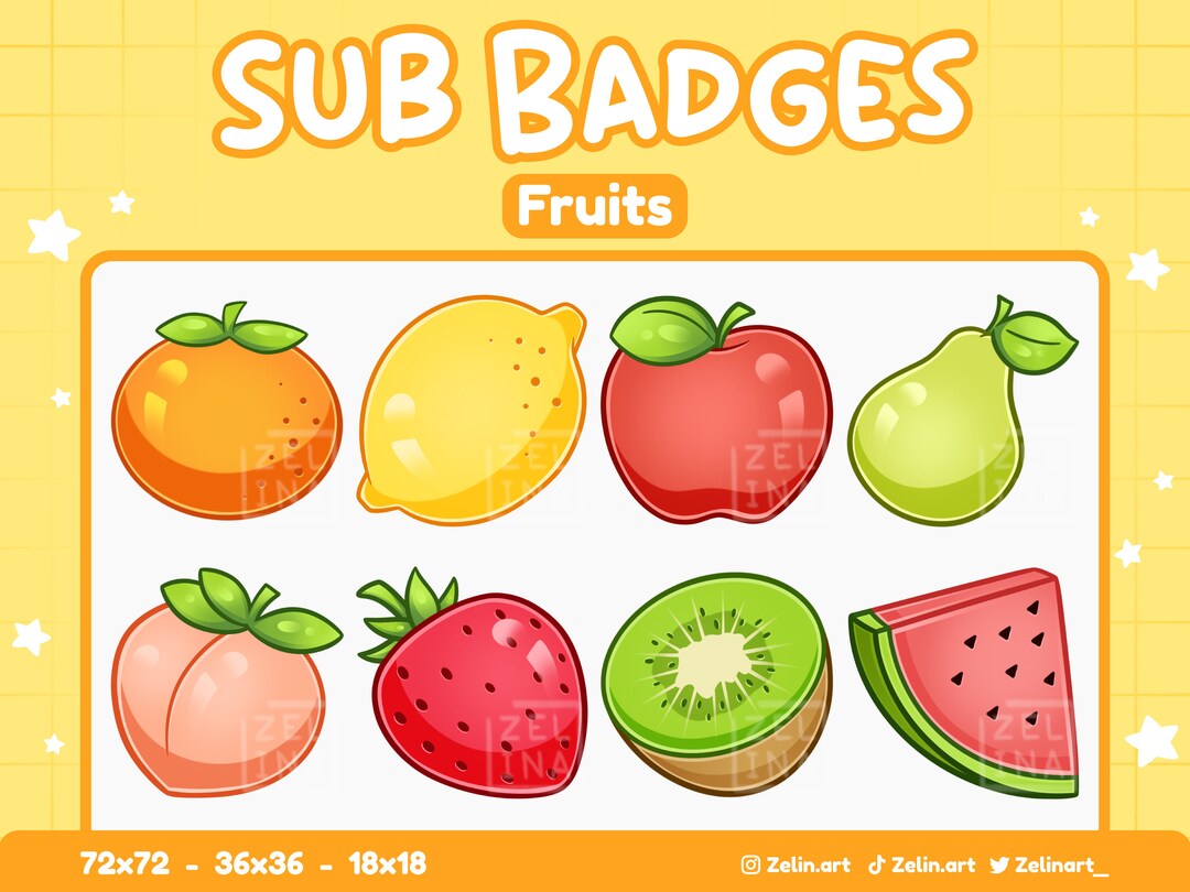 Colourful Fruits | Sub / Bit Badges Bundle for Twitch, Discord and ...