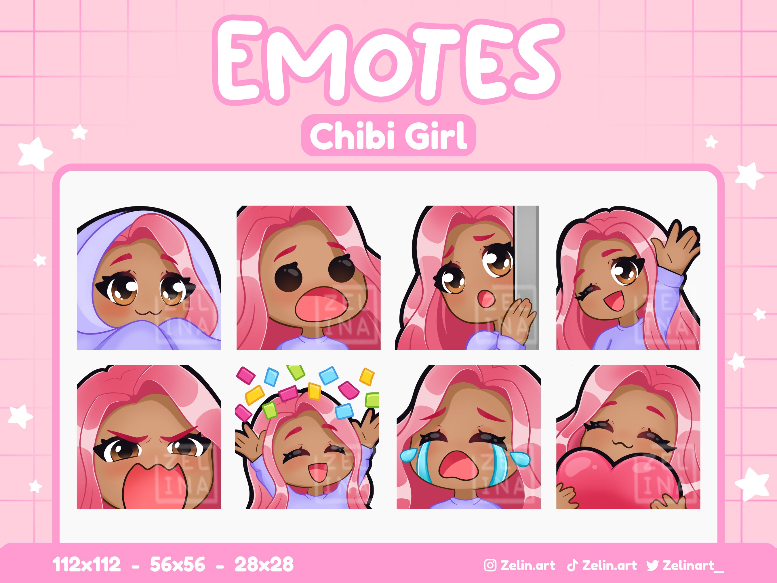 Chibi Girl | Emote Bundle for Twitch, Discord and Youtube | Pink Hair ...