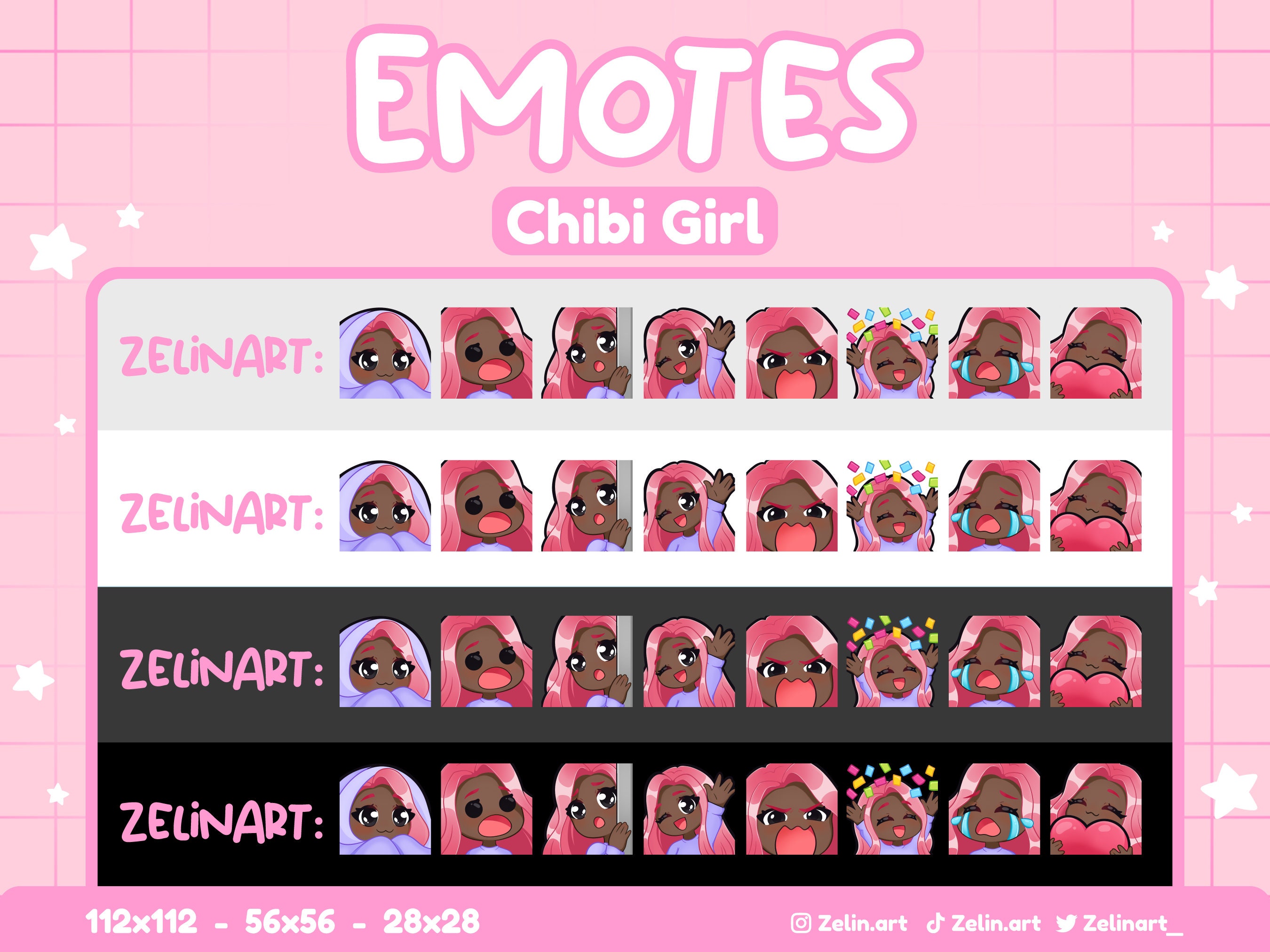 Chibi Girl | Emote Bundle for Twitch, Discord and Youtube | Pink Hair ...