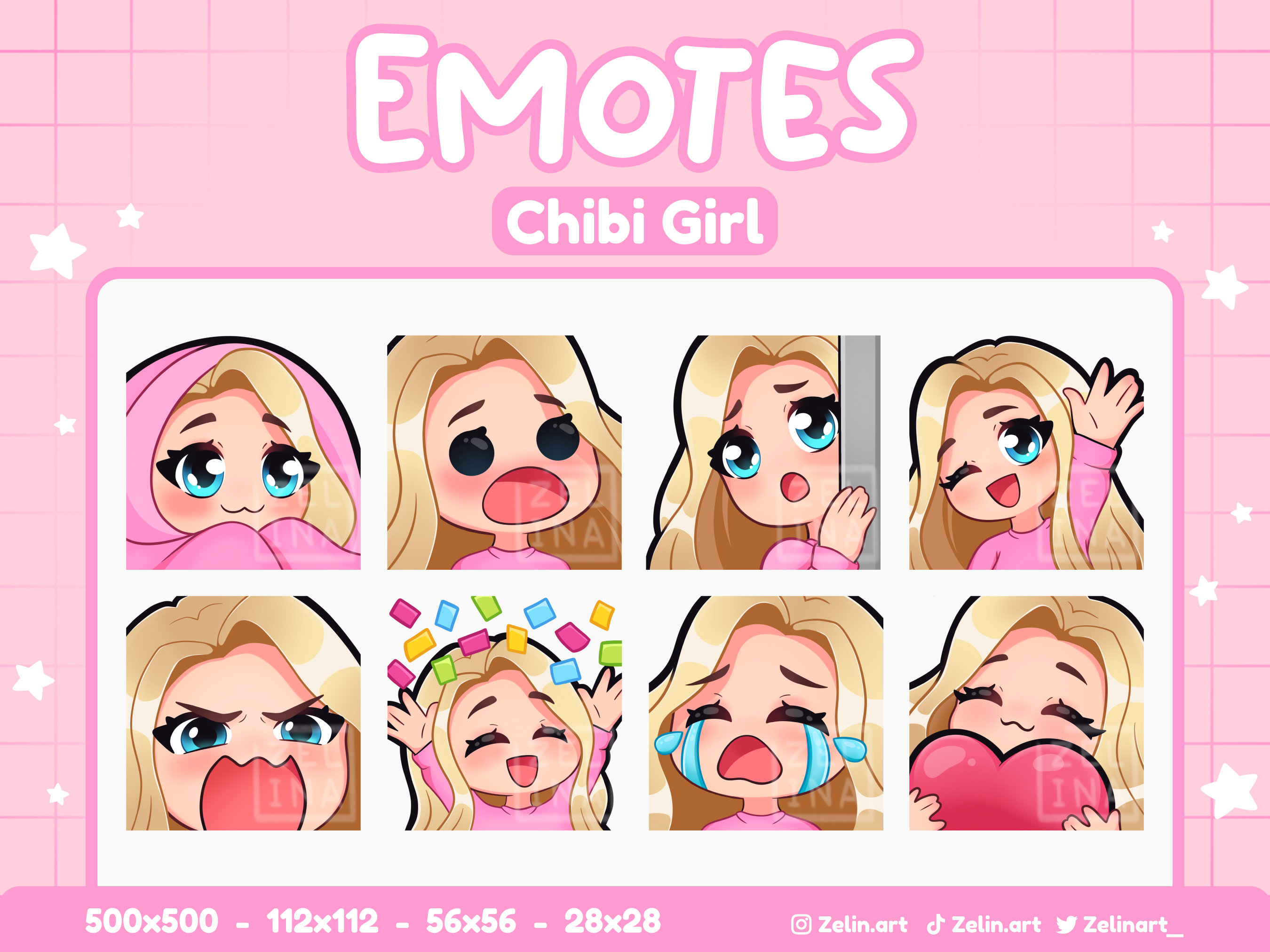 Chibi Girl | Emote Bundle for Twitch, Discord and Youtube | Blonde Hair ...