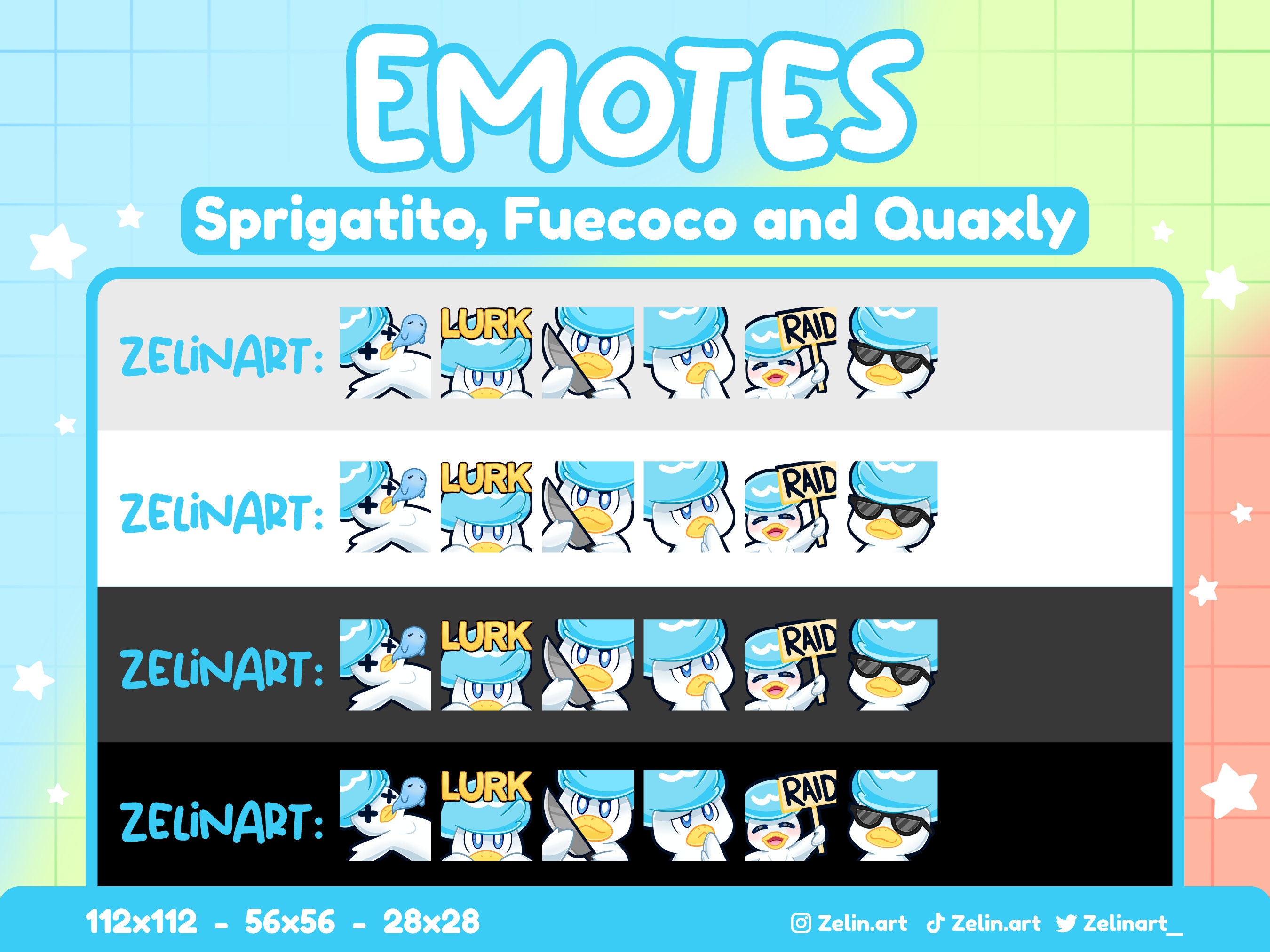 Sprigatito, Fuecoco and Quaxly | 18 Emotes MEGA PACK for Twitch ...