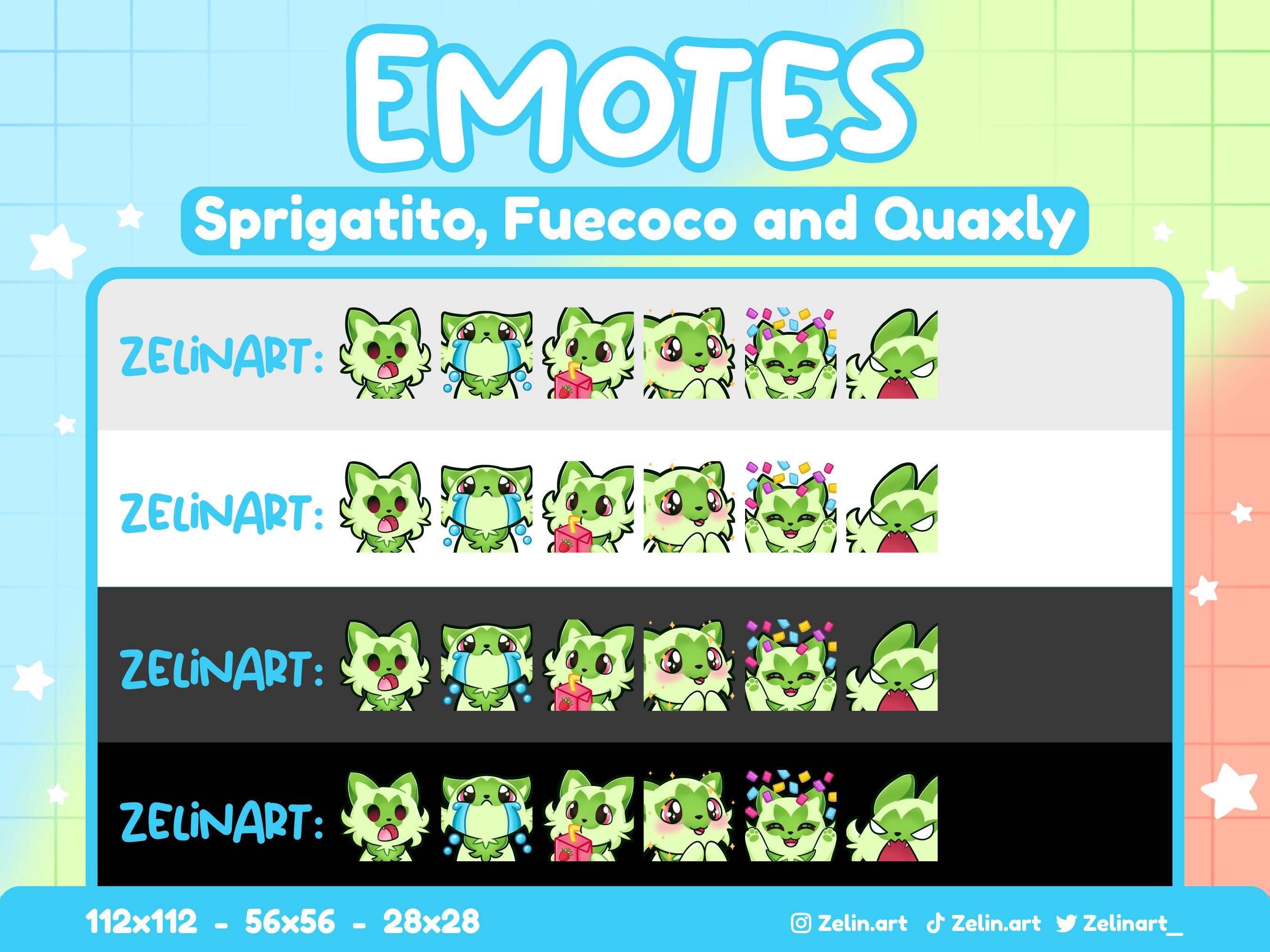 Sprigatito, Fuecoco and Quaxly | 18 Emotes MEGA PACK for Twitch ...