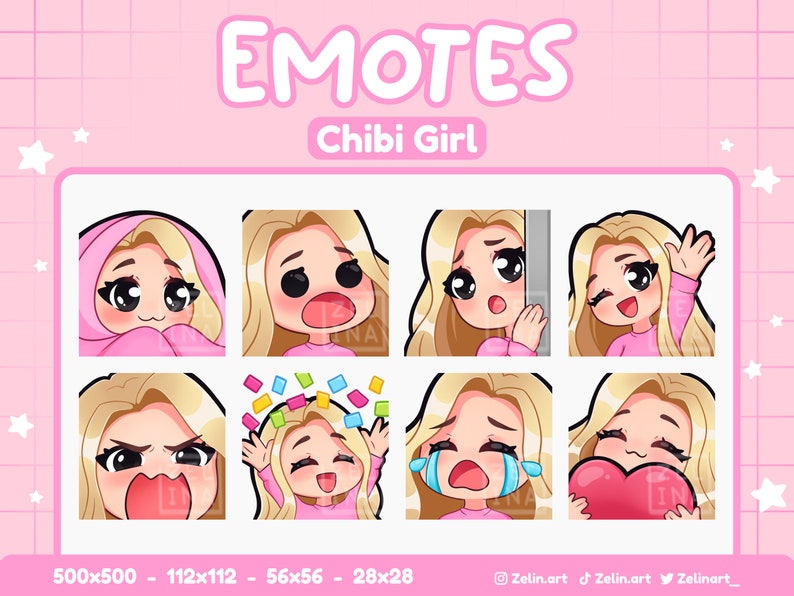 Chibi Girl | Emote Bundle for Twitch, Discord and Youtube | Blonde Hair ...
