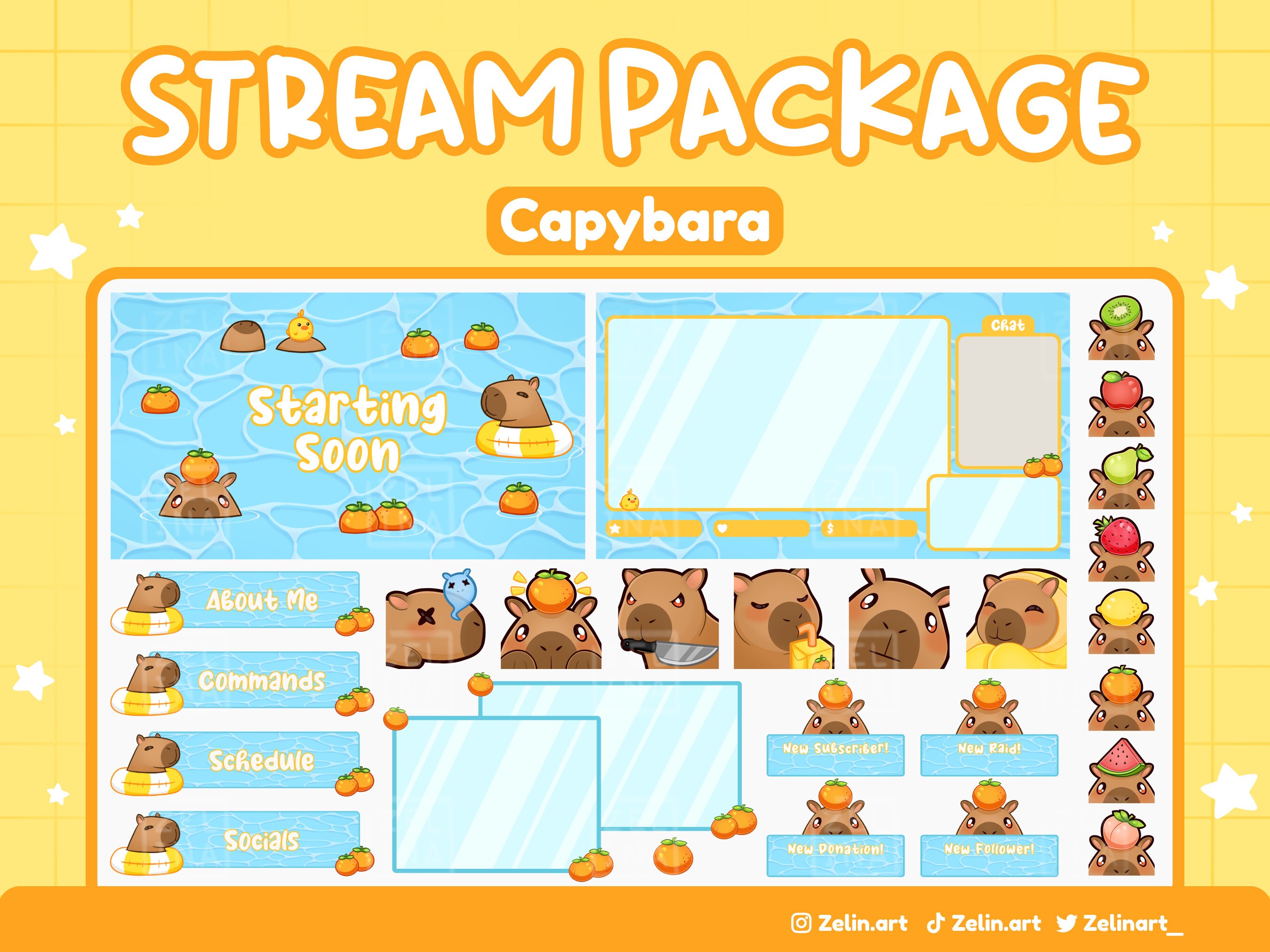 Capybara Stream Package | Overlays, Scenes, Emotes, Sub Badges, Cam ...