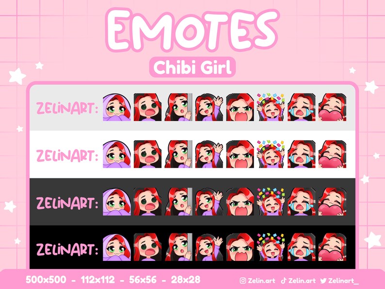 Chibi Girl | Emote Bundle for Twitch, Discord and Youtube | Black/red ...