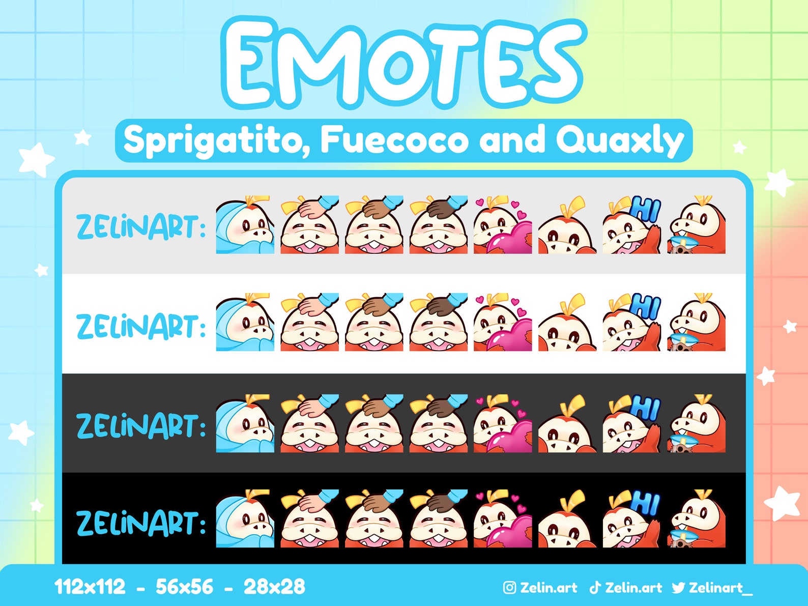 Sprigatito, Fuecoco and Quaxly | 18 Emotes MEGA PACK for Twitch ...