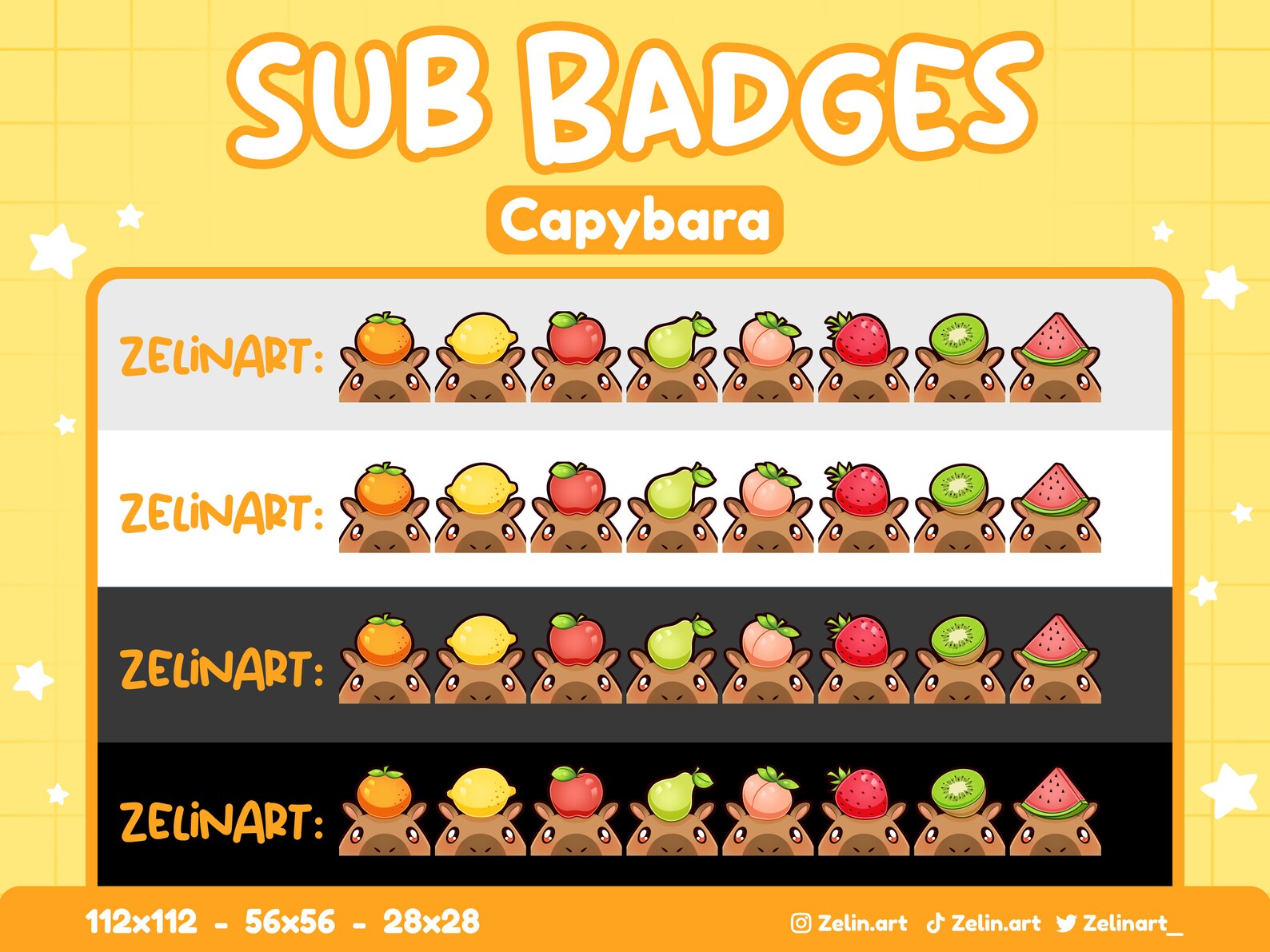 Capybara Fruits | Sub / Bit Badges Bundle for Twitch, Discord and ...