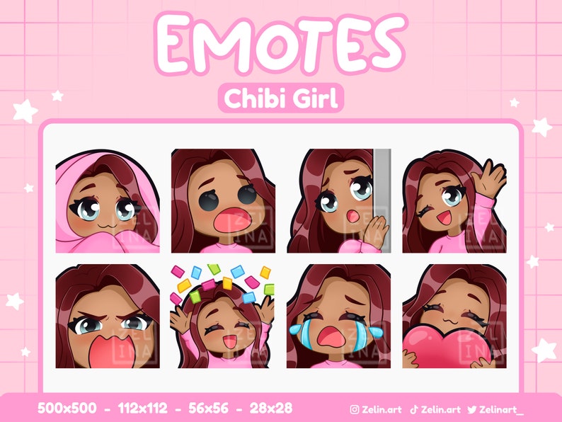 Chibi Girl | Emote Bundle for Twitch, Discord and Youtube | Burgundy ...