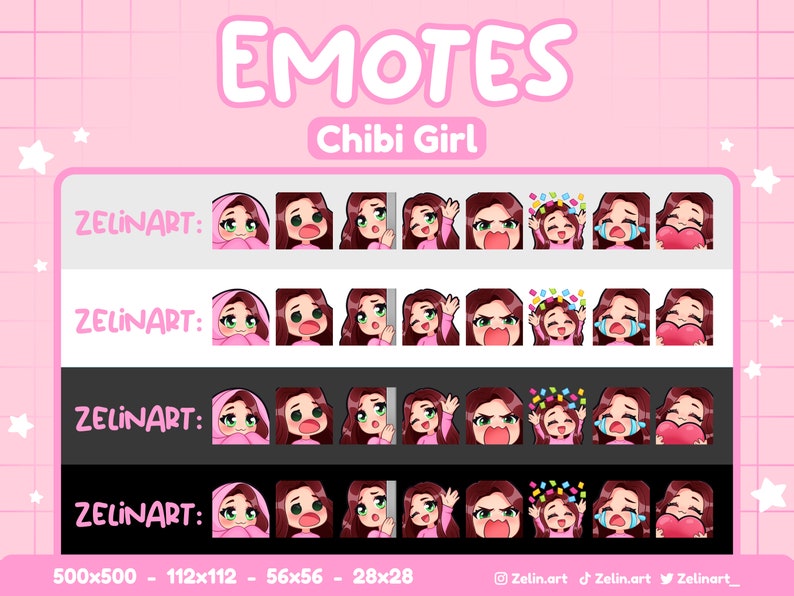 Chibi Girl | Emote Bundle for Twitch, Discord and Youtube | Burgundy ...