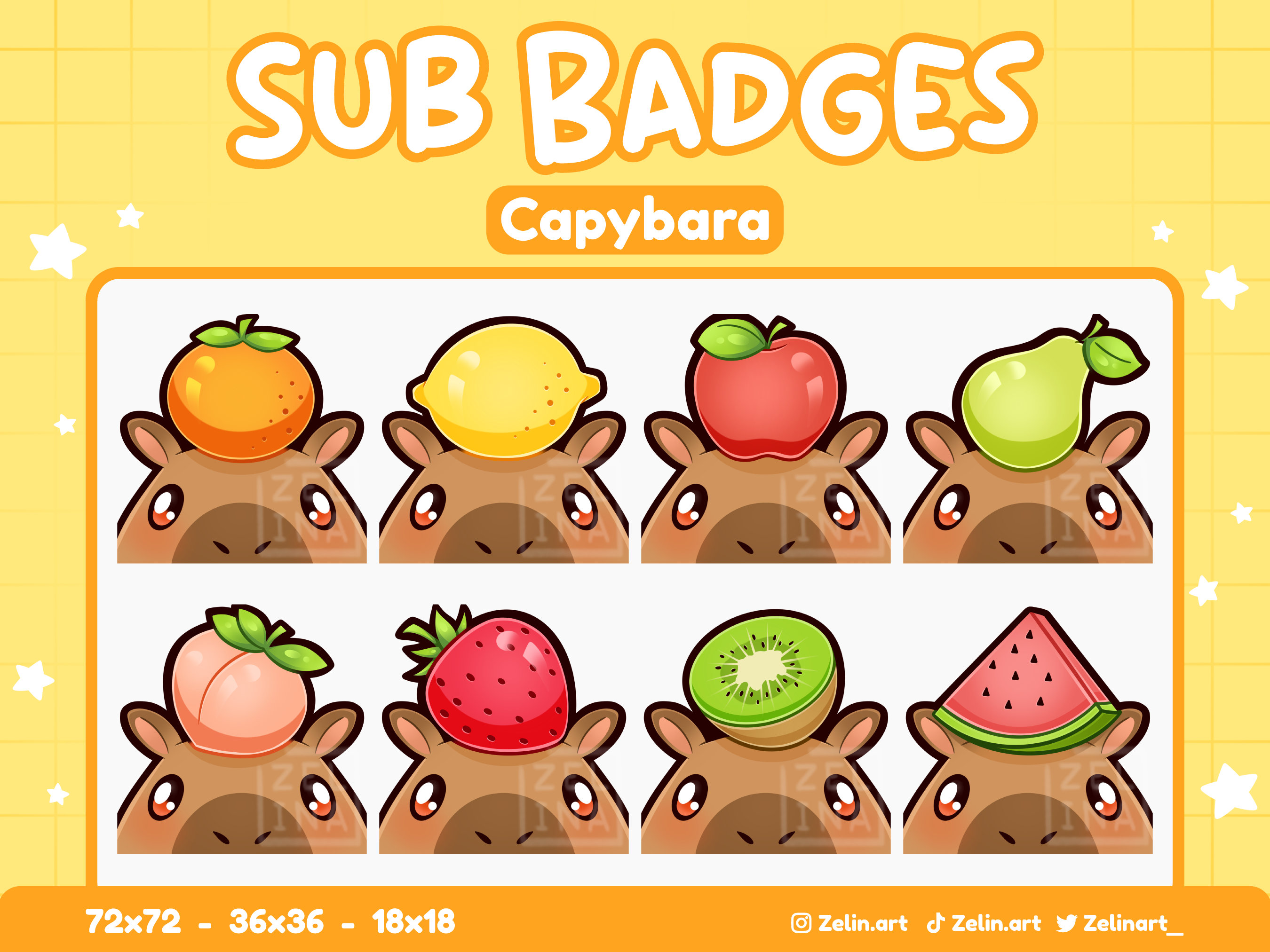 Capybara Fruits | Sub / Bit Badges Bundle for Twitch, Discord and Youtube | Stream Assets, Cute ...