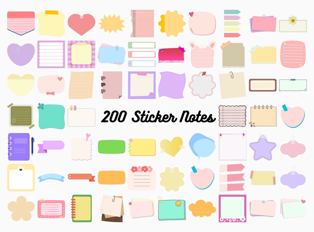 200 Digital Sticky Notes, Digital Stickers, Png Stickers, Digital ...
