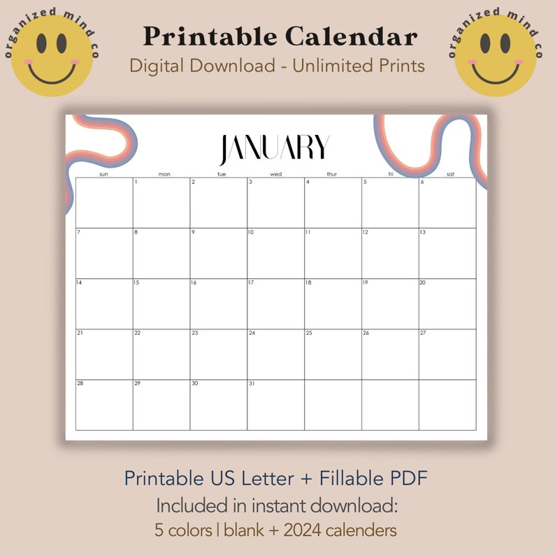Printable Blank 2024 Monthly Calendar Back to School - Etsy