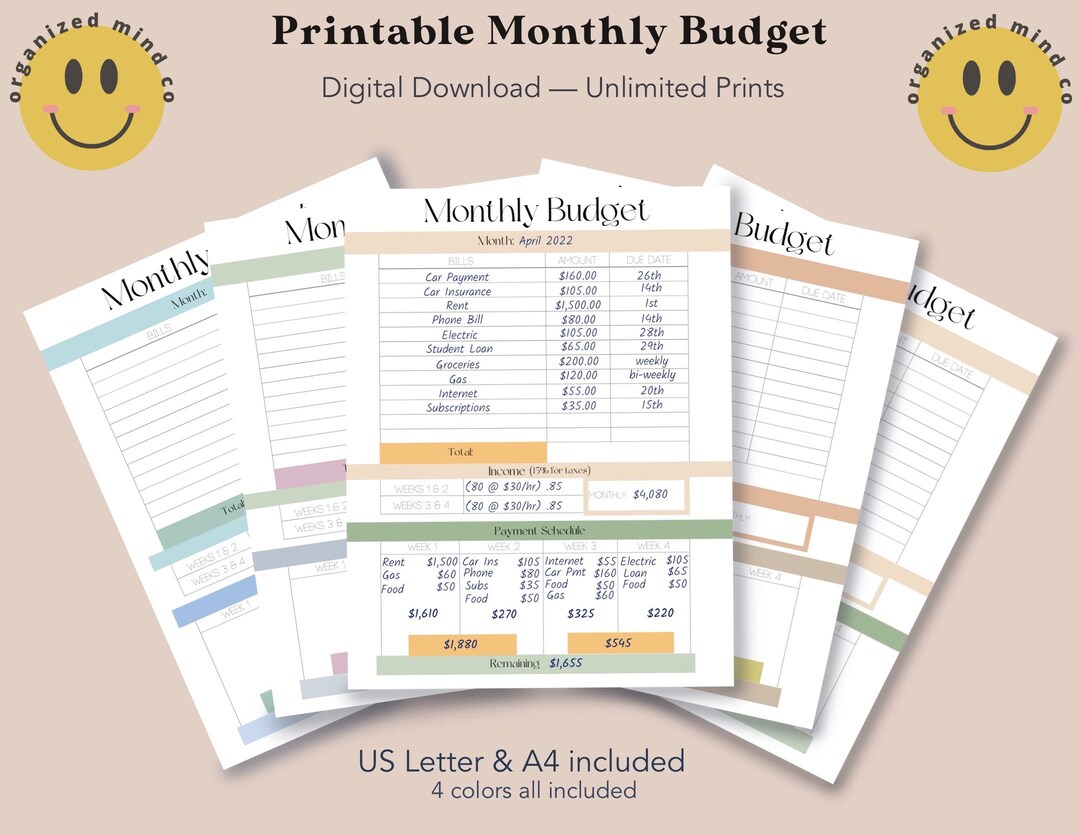 Printable Monthly Budget | Digital Download | A4 and US Letter Included ...