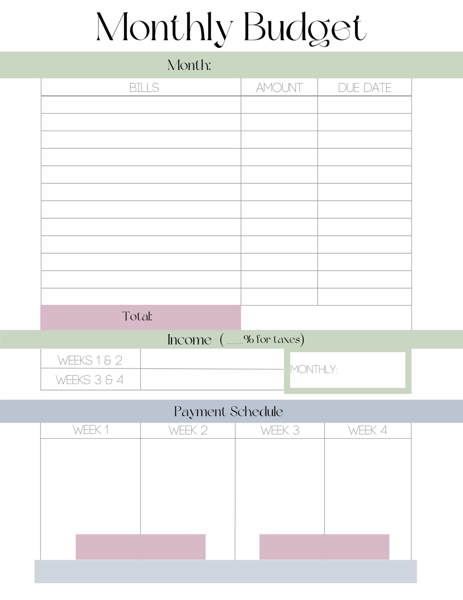 Printable Monthly Budget | Digital Download | A4 and US Letter Included ...