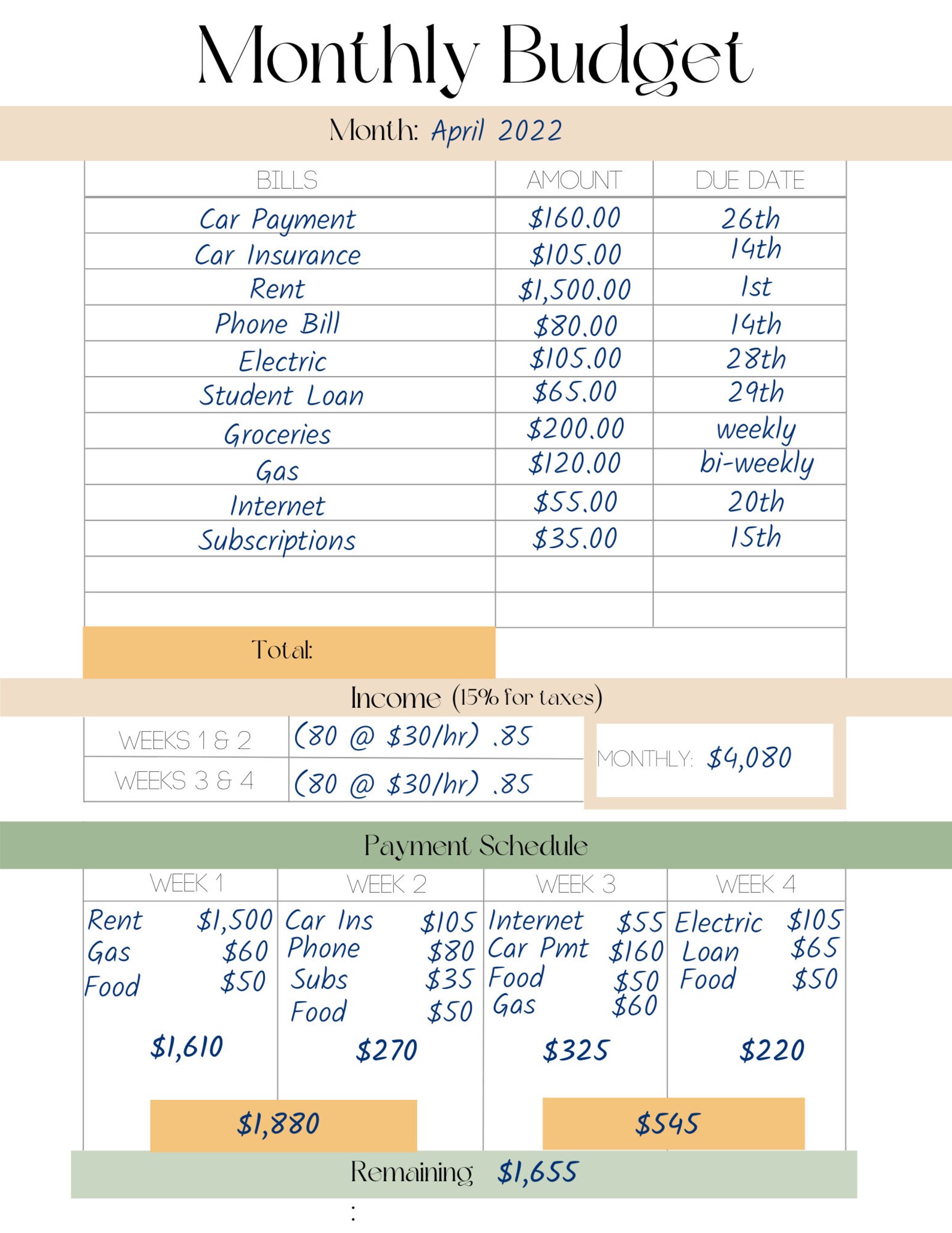 Printable Monthly Budget | Digital Download | A4 and US Letter Included ...