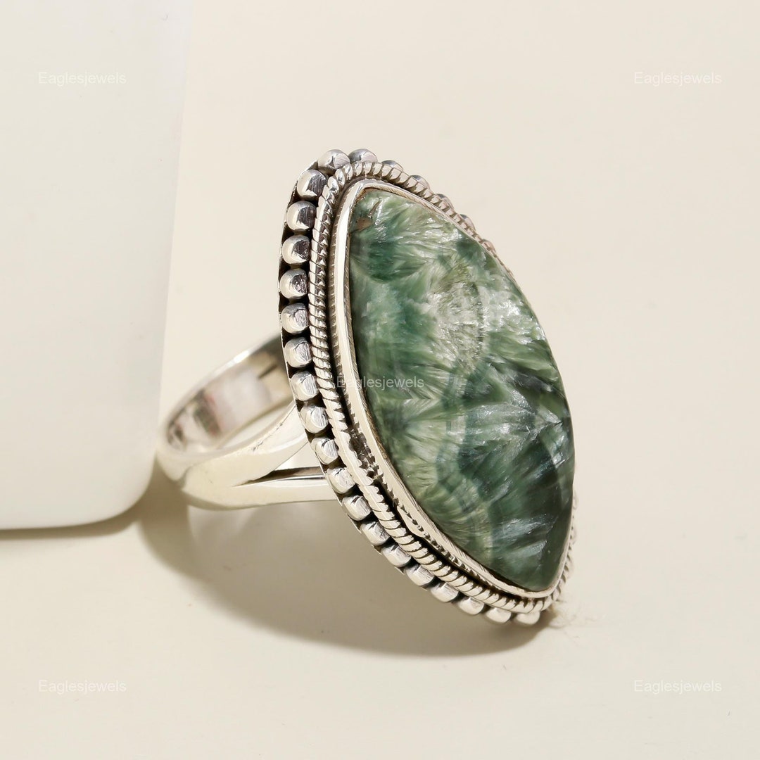 Sparkling Seraphinite Ring, Gemstone Ring, Green Statement Ring, 925 ...