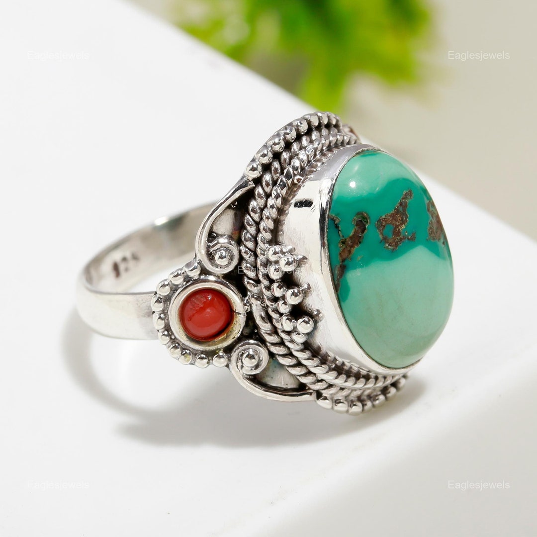 Rare Turquoise Ring, Gemstone Ring, Green Statement Ring, 925 Sterling ...