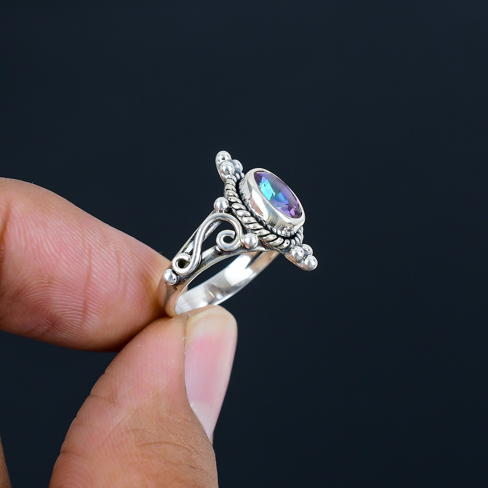 Mystic Rainbow Topaz Ring - 925 Sterling Silver Eternity Band - Etsy